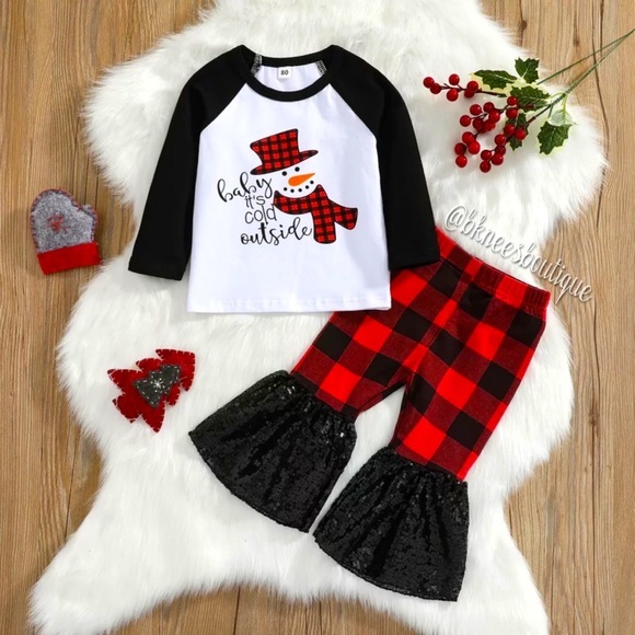 Matching Sets | Little Girl Boutique Snowman Christmas 2pc Sequin Flare ...
